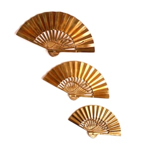 Set of Three Vintage Brass Fan Shaped Wall Hangings in Graduated Sizes ...