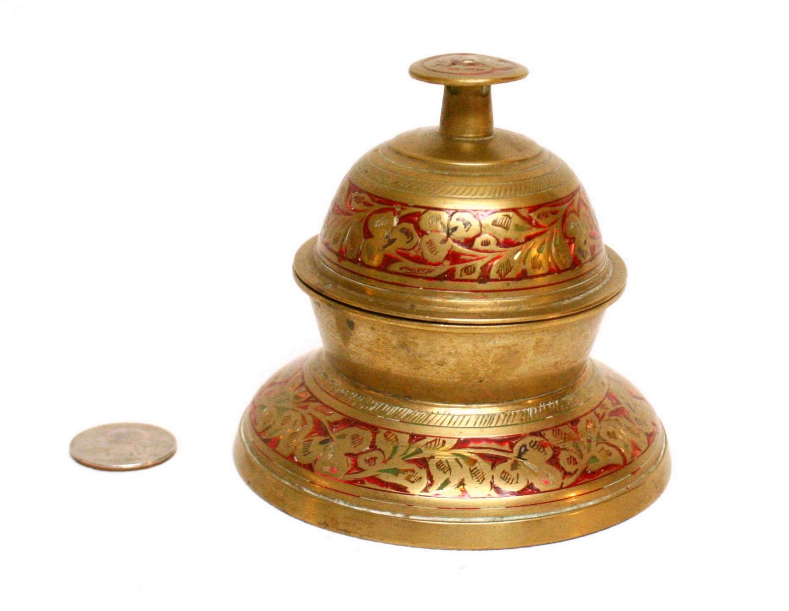 Vintage Brass Elephant Claw Bell & Stand with Etched Floral | Etsy