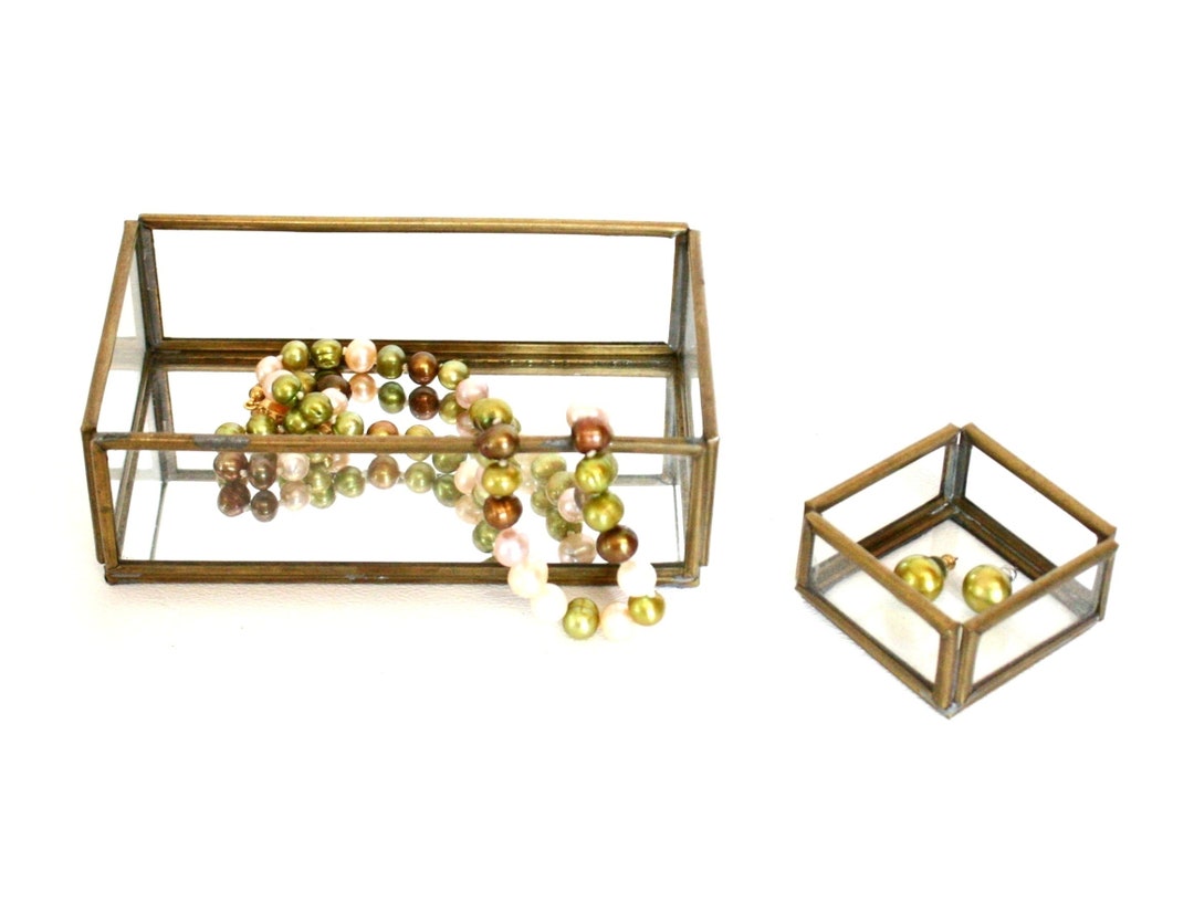 Set of Vintage Brass & Glass Boxes in Different Shapes rectangular Box ...