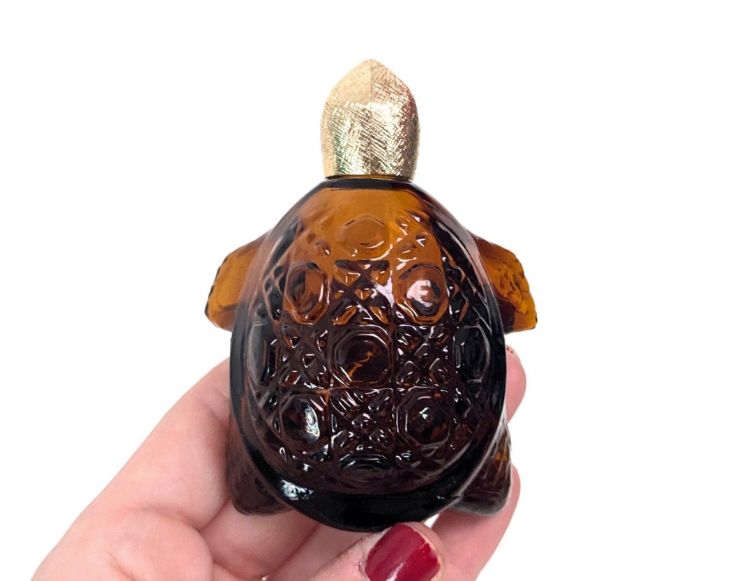 Vintage Turtle Shaped Cologne Bottle Made of Amber Glass With Gold ...