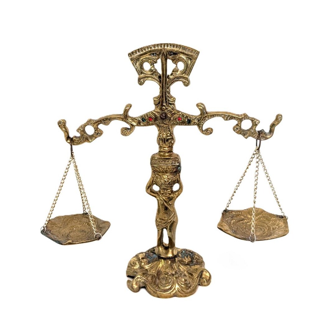 Decorative Vintage Brass Balance Scale With Ornate Cherub Motif and ...
