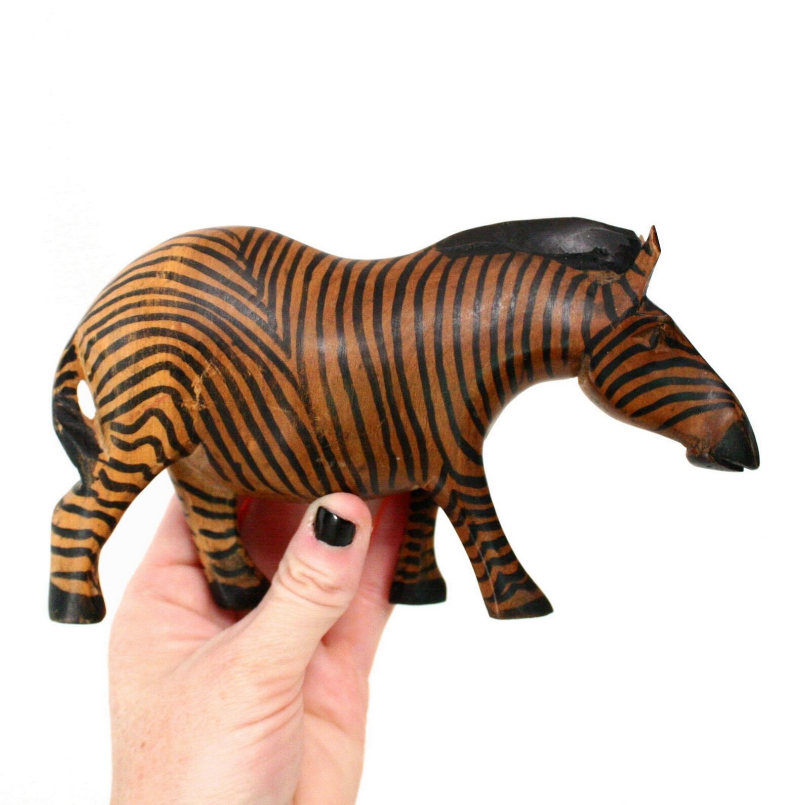 Carved Wooden Zebra Figurine with Painted Stripes 7 | Etsy
