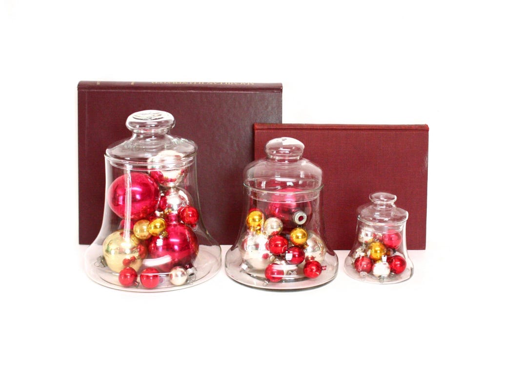 Set of Three Clear Glass Bell Shaped Jars in Graduated Sizes With ...