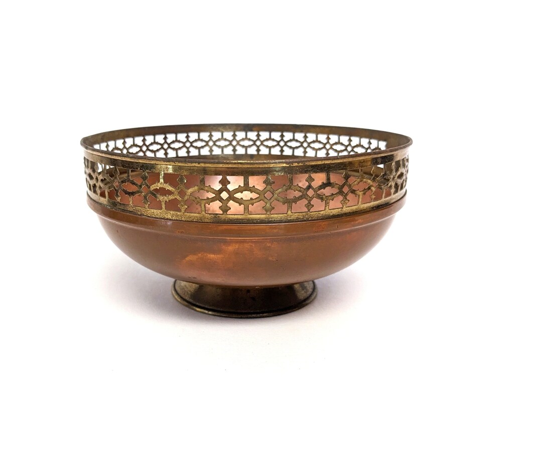 Vintage Copper Bowl With Brass Border With Ornate Cut Out Design ...