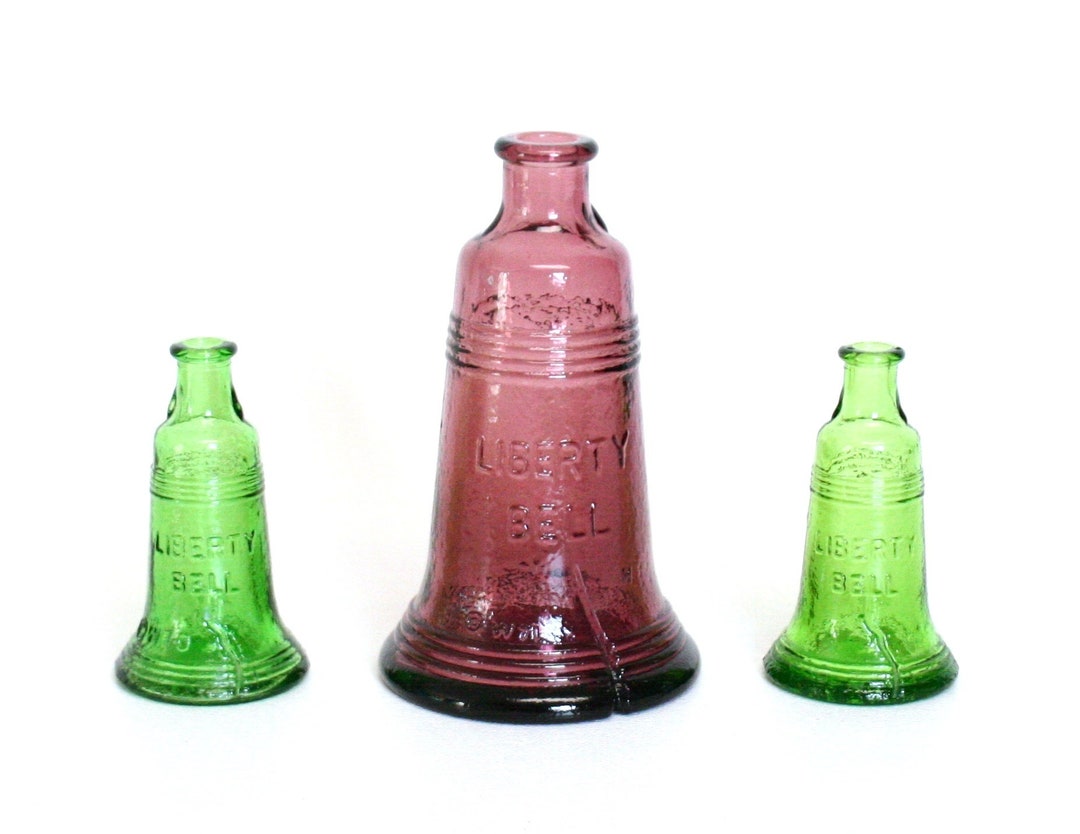 Group of Three Vintage Decorative Liberty Bell Shaped Glass Bottles by ...