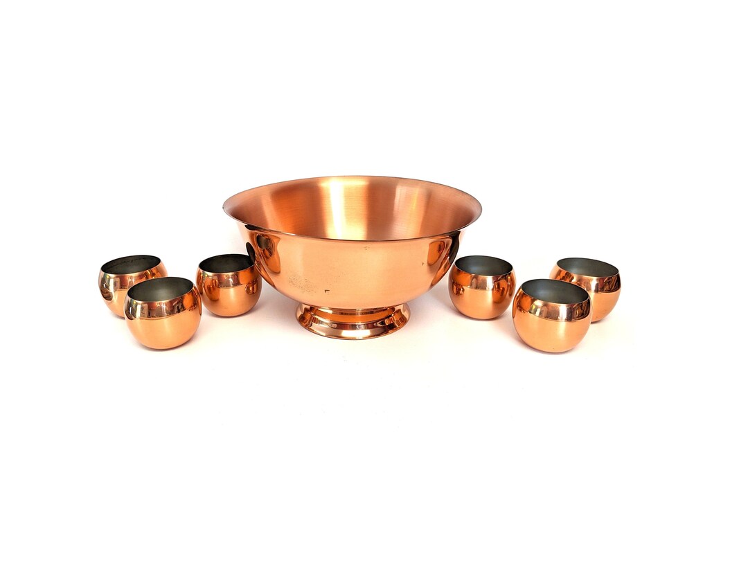 Large Vintage Copper Punch Bowl With Set of Six Roly Poly Cups by ...