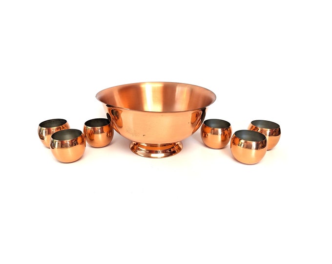 Large Vintage Copper Punch Bowl With Set of Six Roly Poly Cups by ...