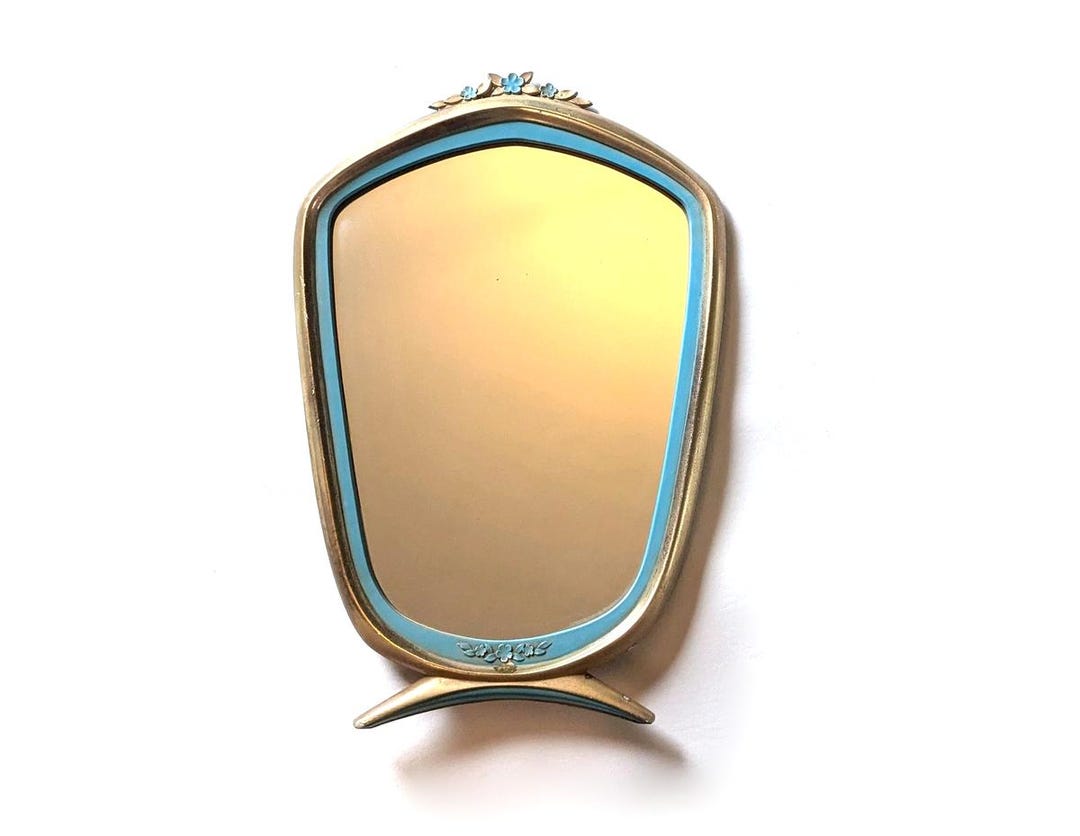 Large Vintage Syroco Tabletop Mirror With Gold & Blue Colored Frame ...