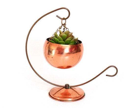 Vintage Small Round Copper Hanging Planter on Stand for - Etsy