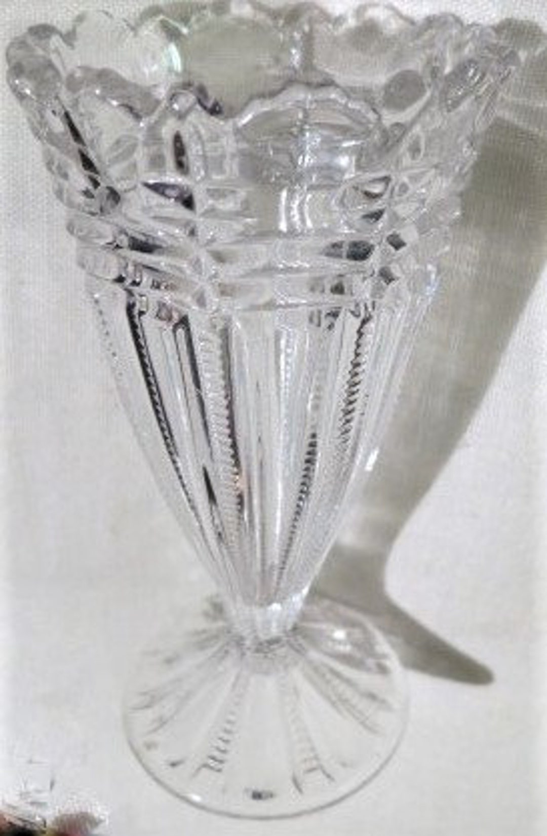1900 EAPG Bryce Higbee Vases, Zipper Cross Glass, 2 Pc Set, Clear Paris ...