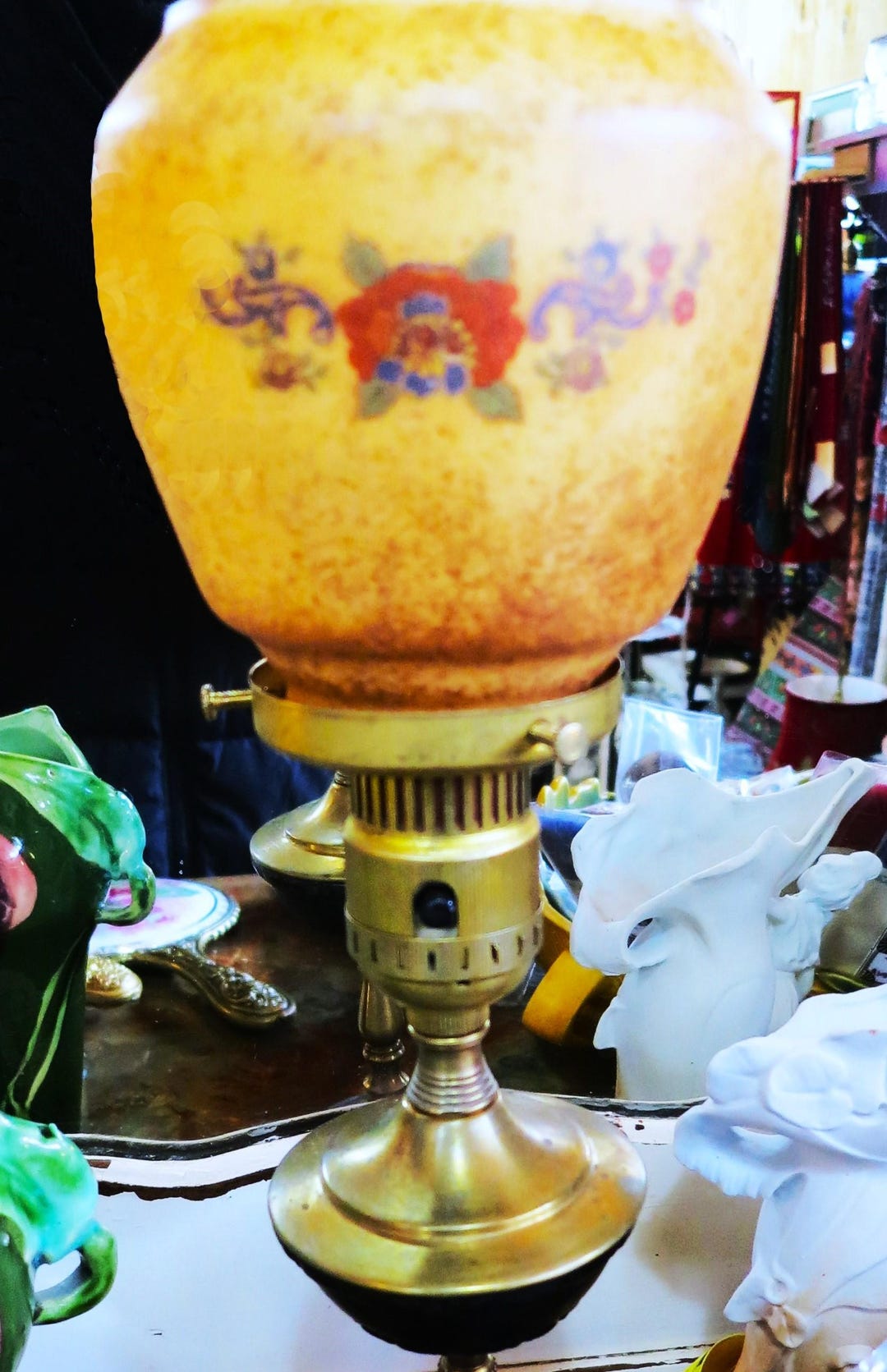 1920's Lamp~ Reticulated Urn Cast Iron Base~ Antique~ Stained Glass ...