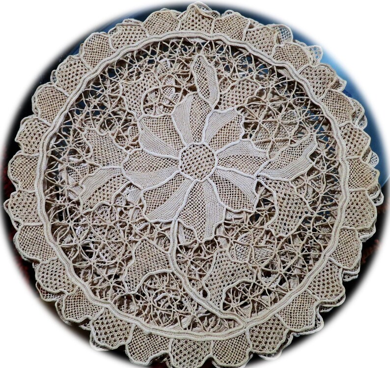 LINENS 13 Pc Tea Set Lefkara Embroidred 6 Pc Point De Venise Doily 2 Pc ...