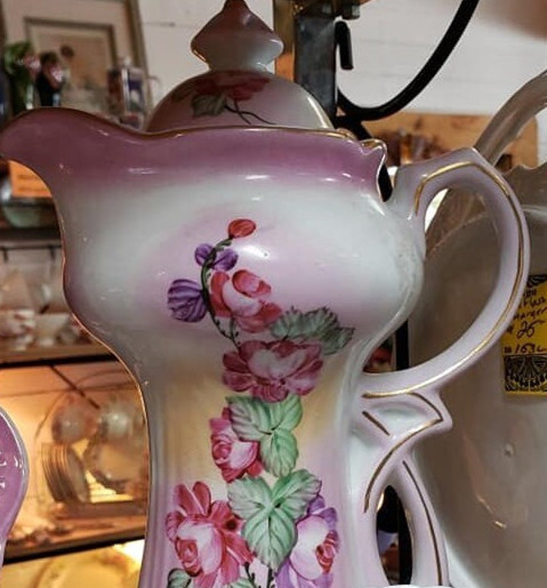 RS Prussia Reproduction Chocolate Pot Pink W Roses Nouveau Era Design ...