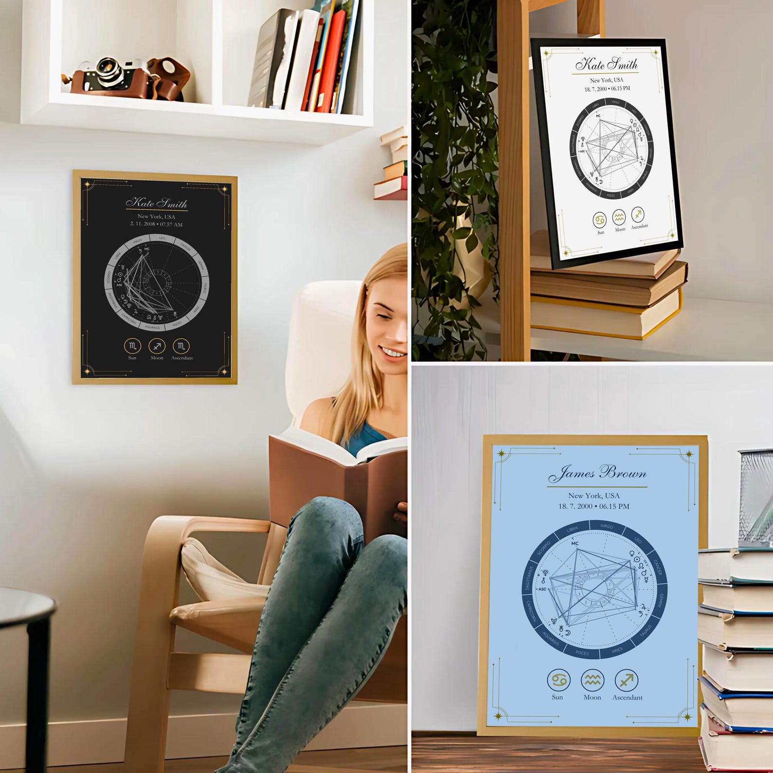 Zodiac Birth Chart Poster Sun Moon Rising Natal Chart Poster • Baby ...