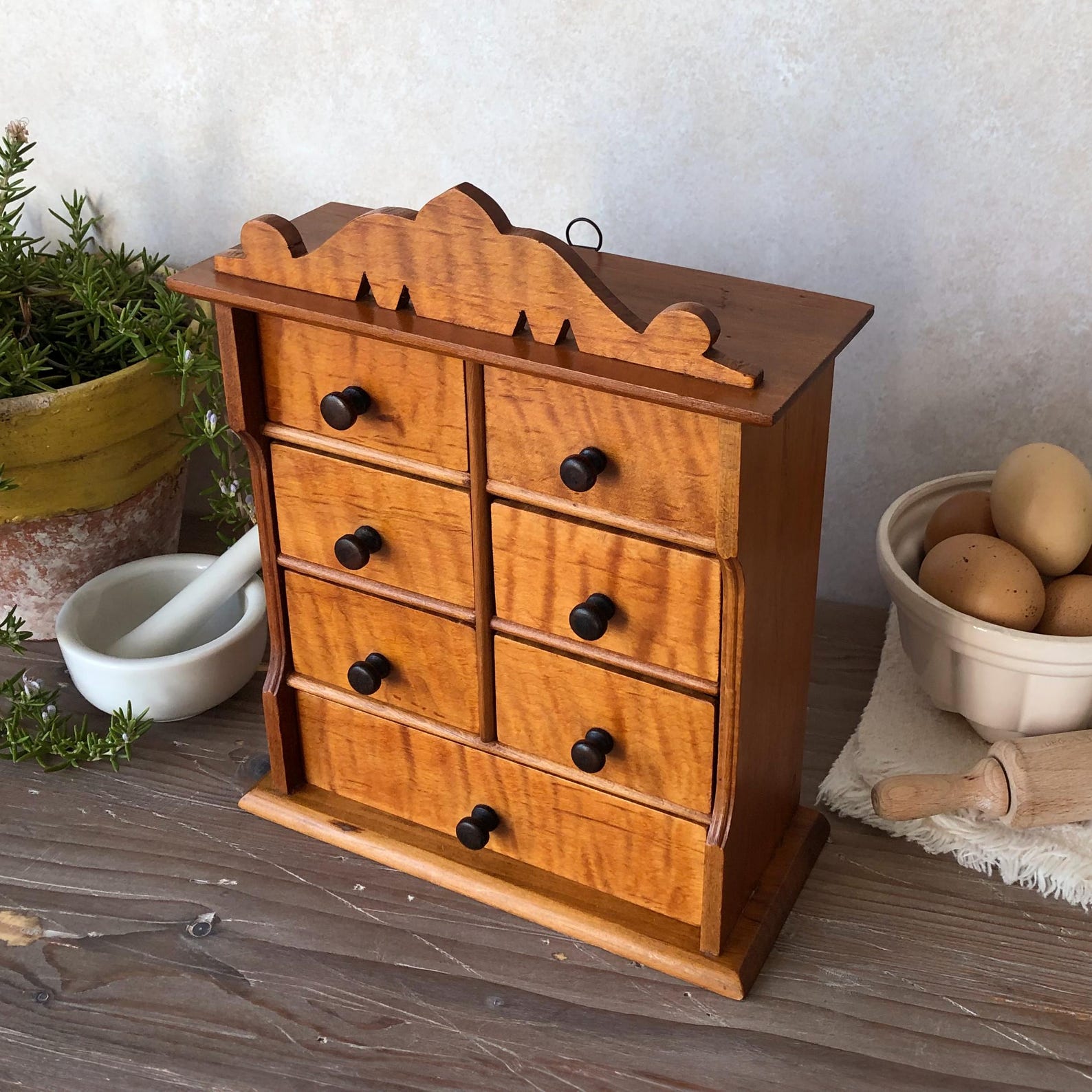 Antique Wooden Apothecary Spice Cabinet Rustic Kitchen Decor Victorian ...