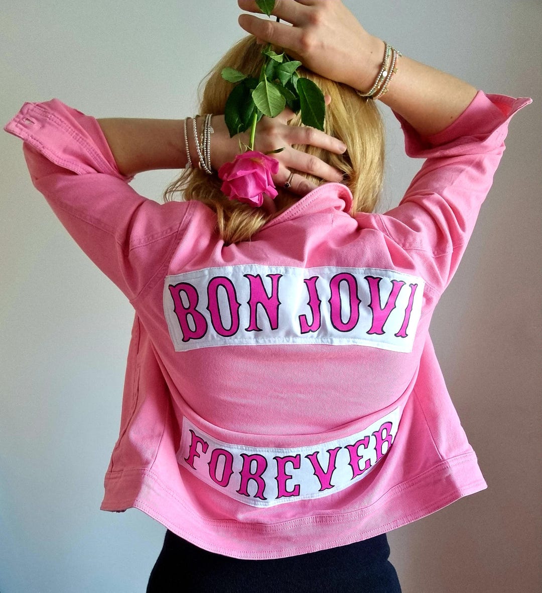 Bon Jovi Forever Denim Jacket Pink Valentines Edition, Womens Size UK ...