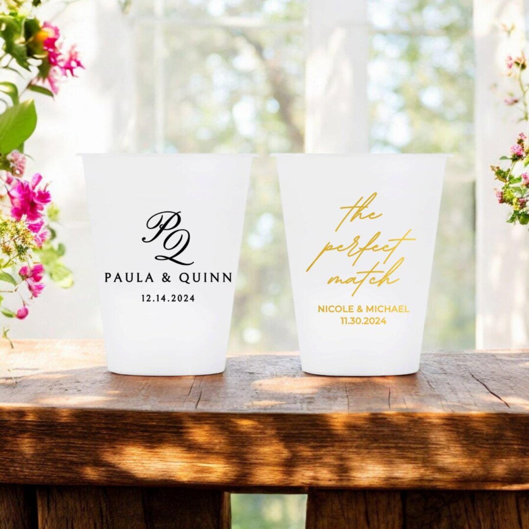 Custom Wedding Reception Bar Frosted Cups, Personalized Shatterproof ...