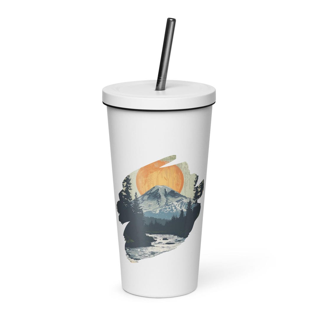 Insulated Tumbler With Straw - "alaska 2025" Vintage Orange Sun (orange ...