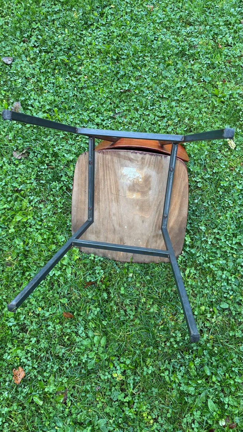 Vintage School Chair / Retro Wooden Dining Chair With Metal Base / STOL ...