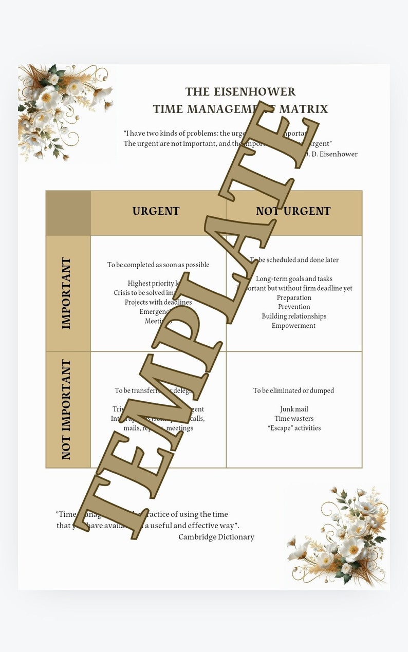 EISENHOWER Time Management Matrix - Etsy