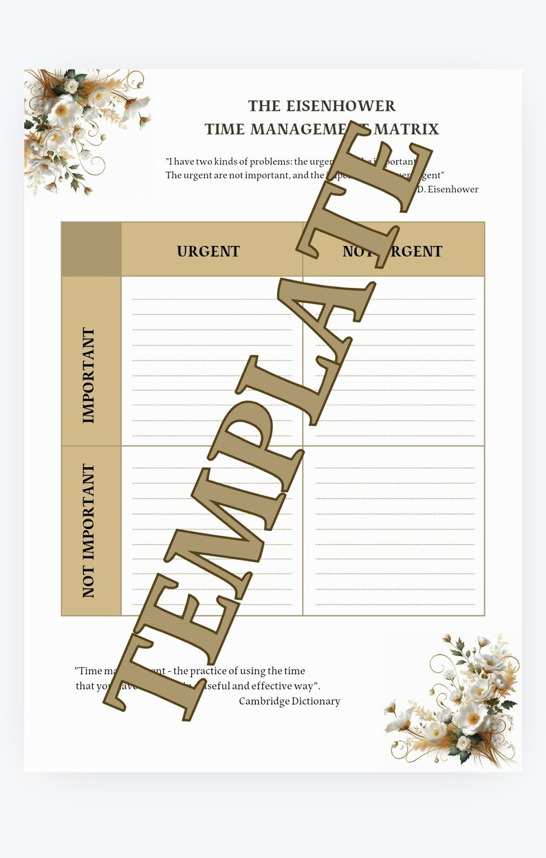 EISENHOWER Time Management Matrix - Etsy