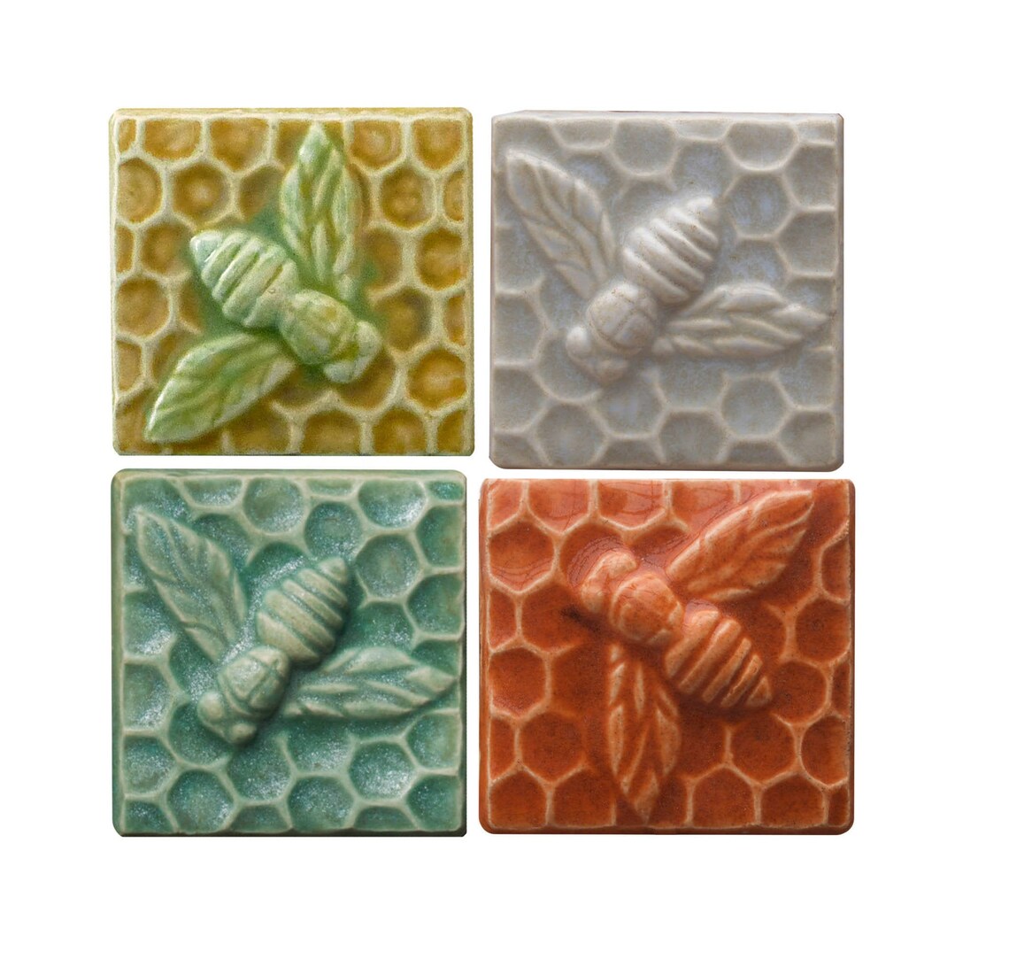 Set of 4 Ceramic 3 x 3 inches Bee Tiles in Persimmon Patina | Etsy