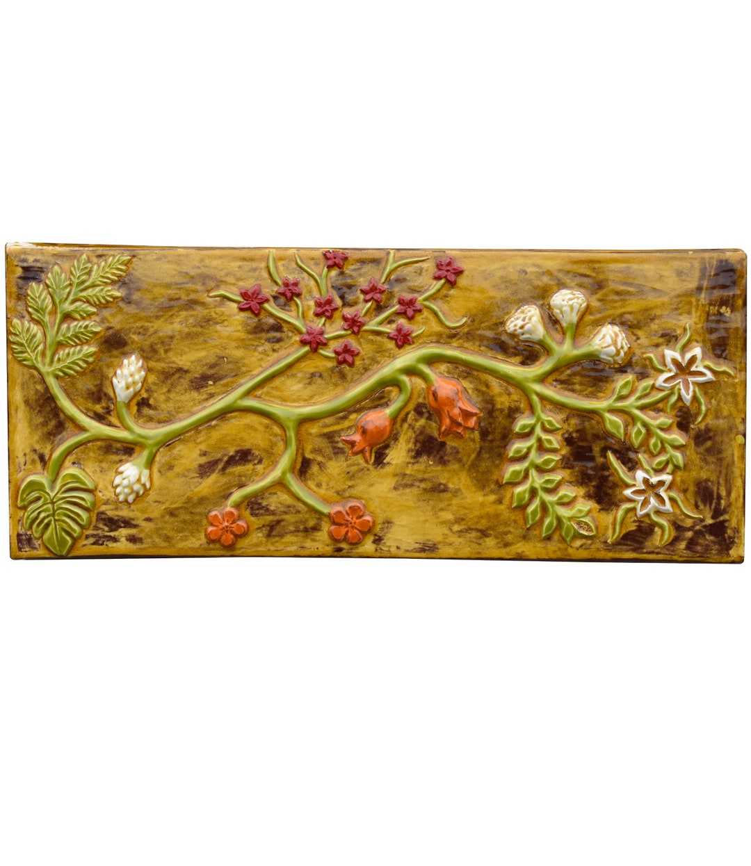 Vine Design Ceramic Art Wall Sculpture Tile in Yellow Gloss Glaze - Etsy