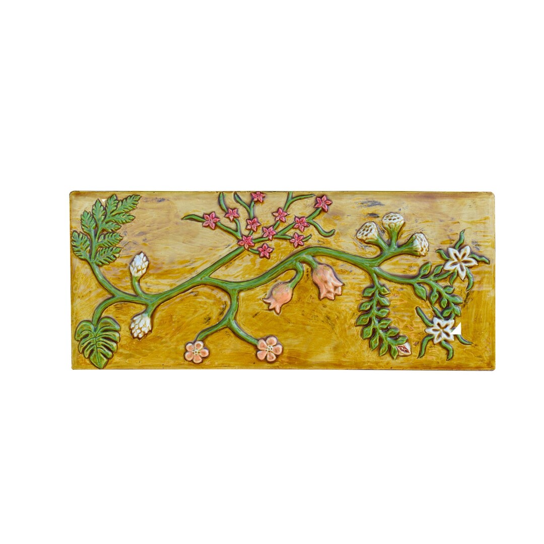 Vine Design Ceramic Art Wall Sculpture Tile in Yellow Gloss - Etsy