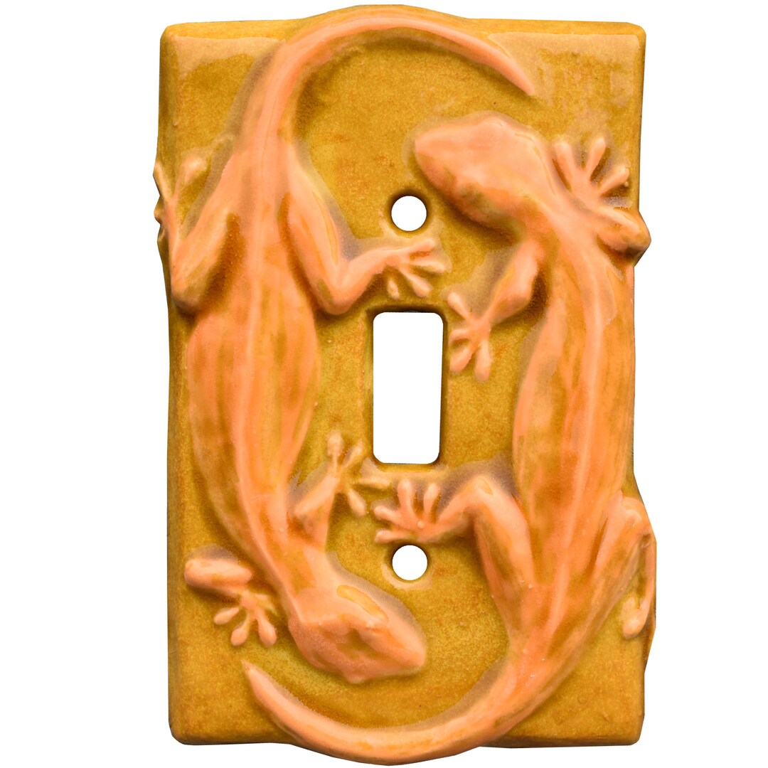 Geckos Ceramic Single Toggle Light Switch Plate in Apricot Gold Glaze ...