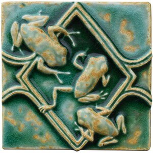 Frogs Ceramic Art Sculpted Tile in Rainforest Green Glaze -6 Inches X 6 ...