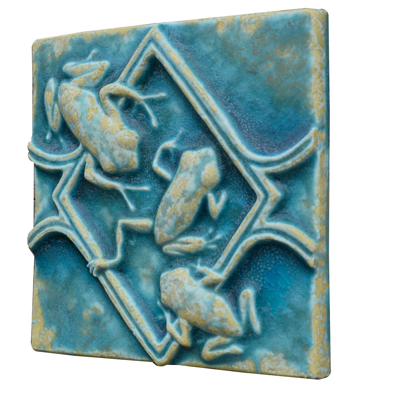 Frogs Ceramic Art Sculpted Tile in Aqua Stone Matte Finish - Etsy