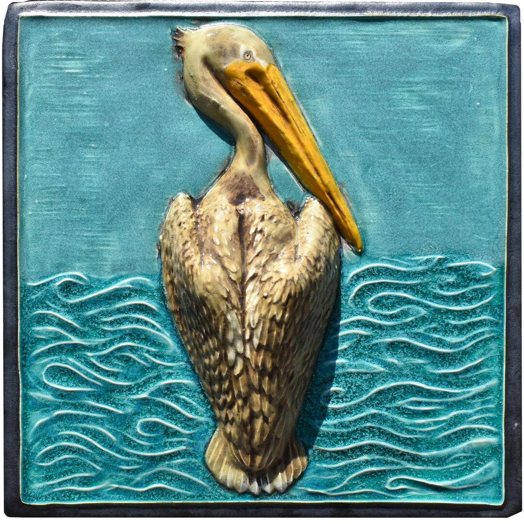 MADE TO ORDER: Pelican Ceramic Art Wall Sculpture Tile in Seafoam and ...