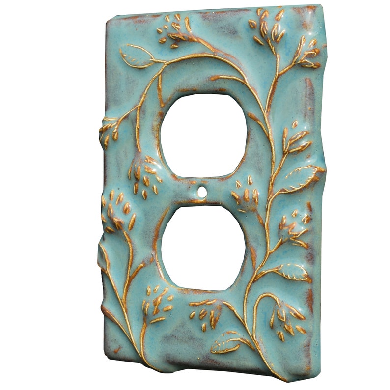 MADE TO ORDER: Vine Design Ceramic Duplex Outlet Wall Plate in Antique ...