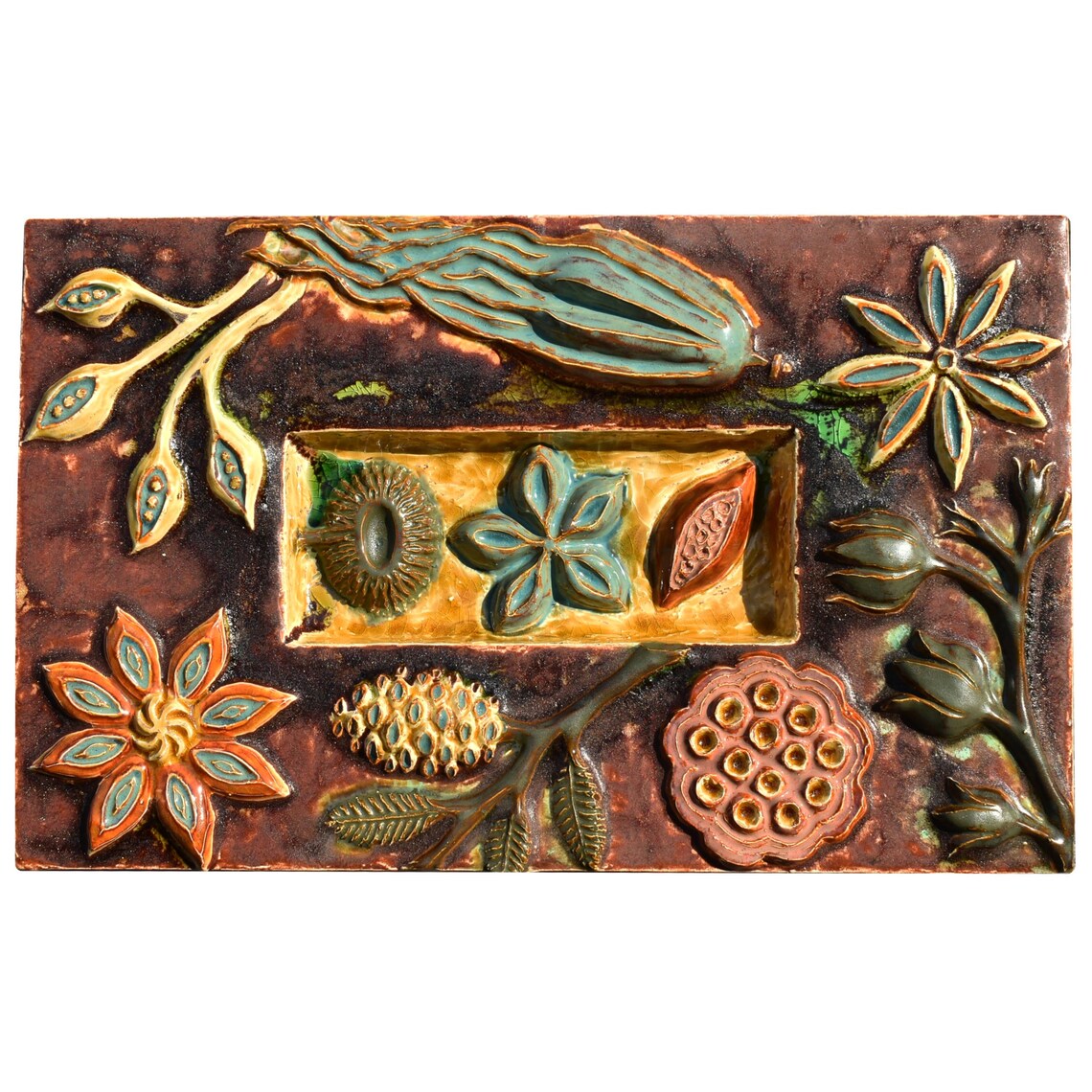 IN STOCK: Seed Pods Ceramic Art Wall Sculpture Tile in Lime Drops Glaze ...