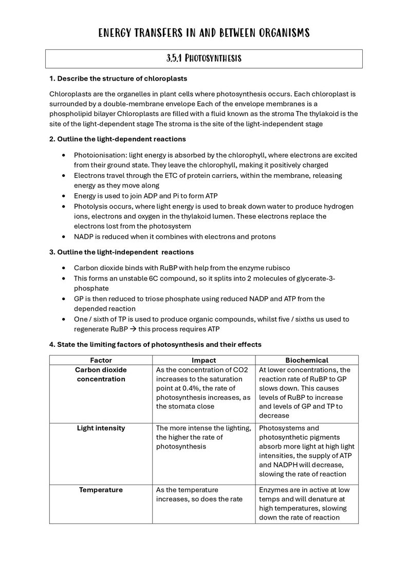 A Level Biology AQA Topic 5 Full Notes - Etsy