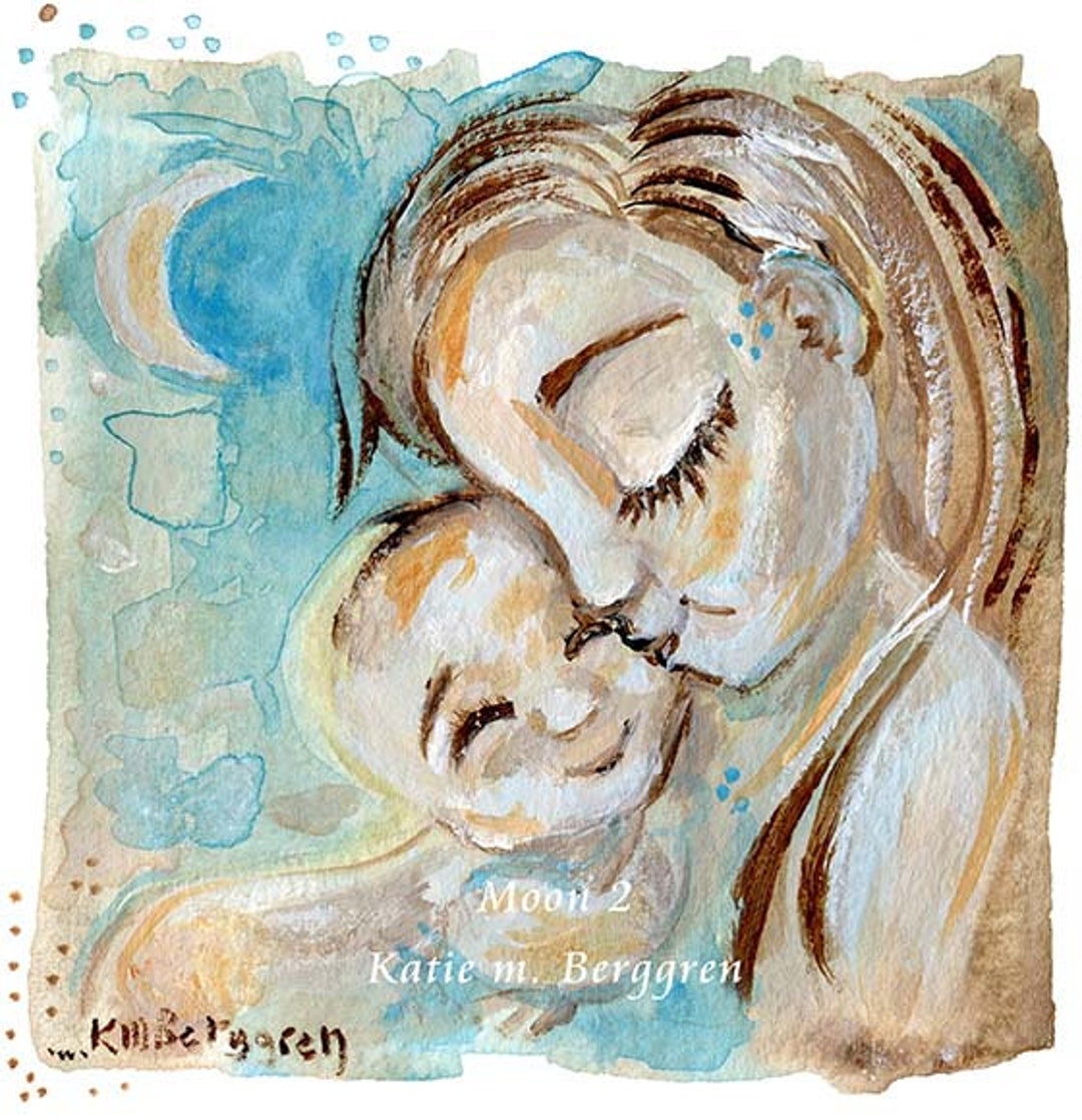 Moon 2 Mother With Baby on Shoulder Watery Paint Art Print Limited ...