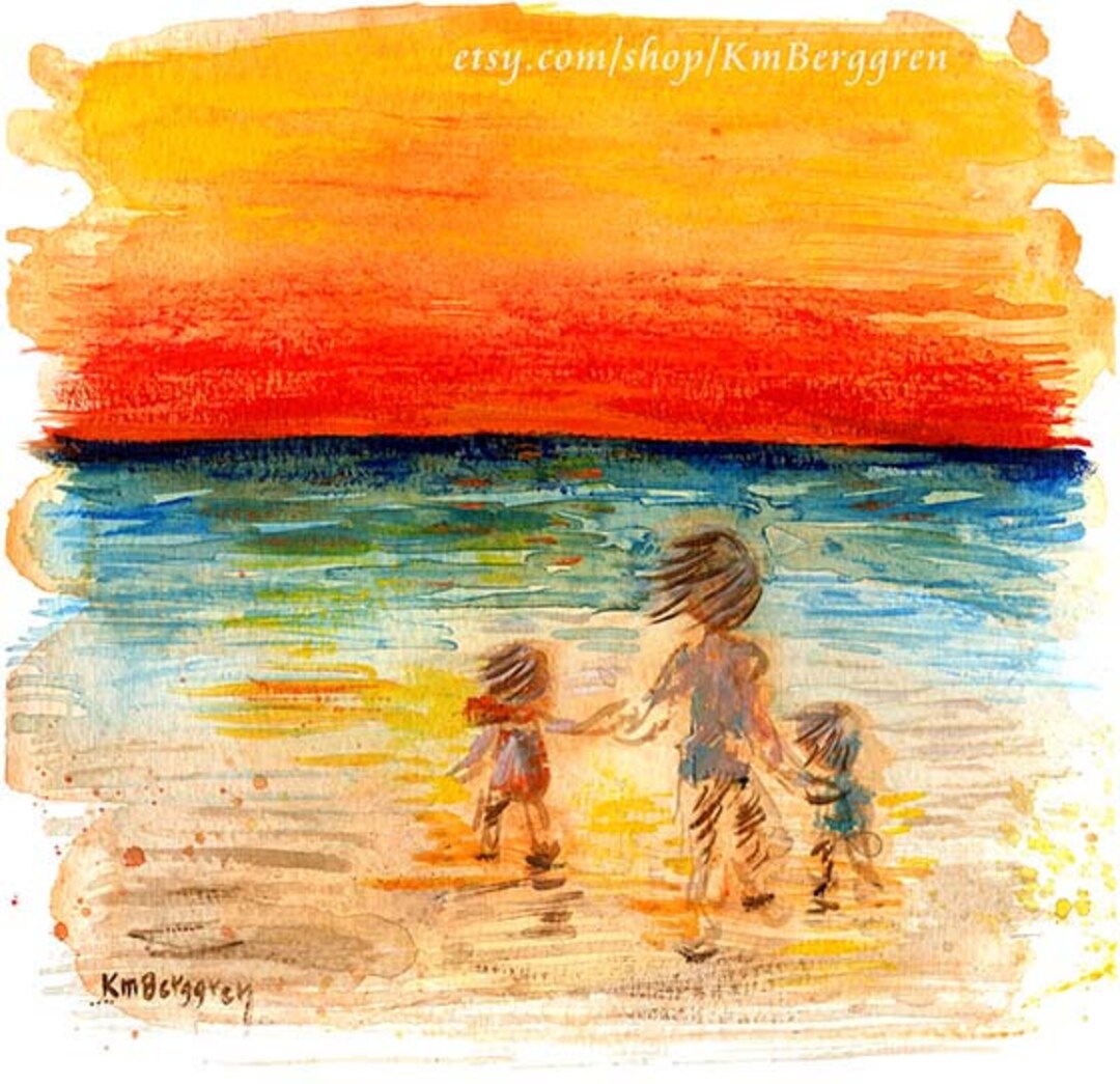 Wandering in Your Sunset - 3 Figures on the Beach at Sunset Art Print ...
