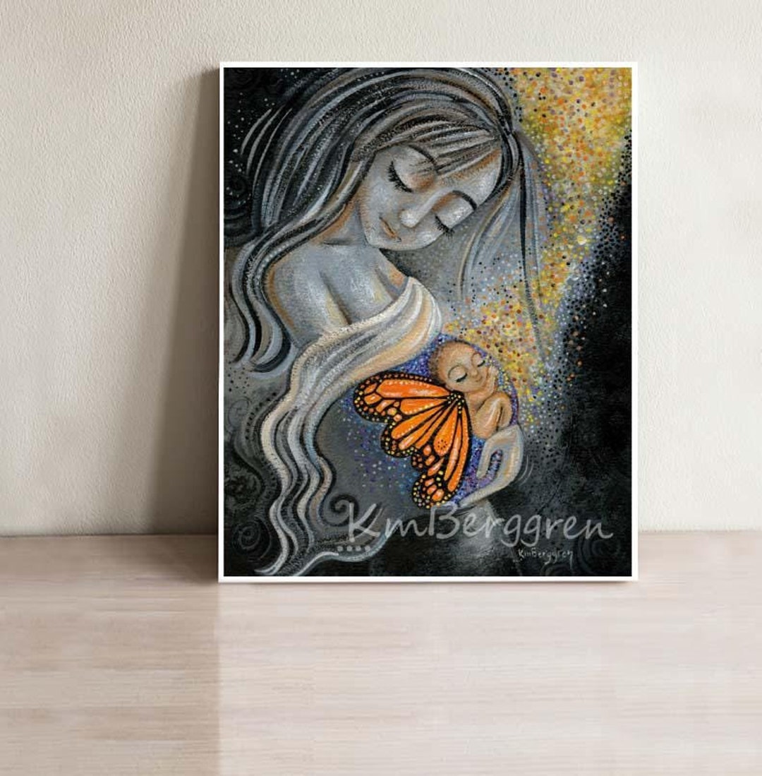 Mother With Winged Baby in Womb Art Print, Archival Signed Motherhood ...
