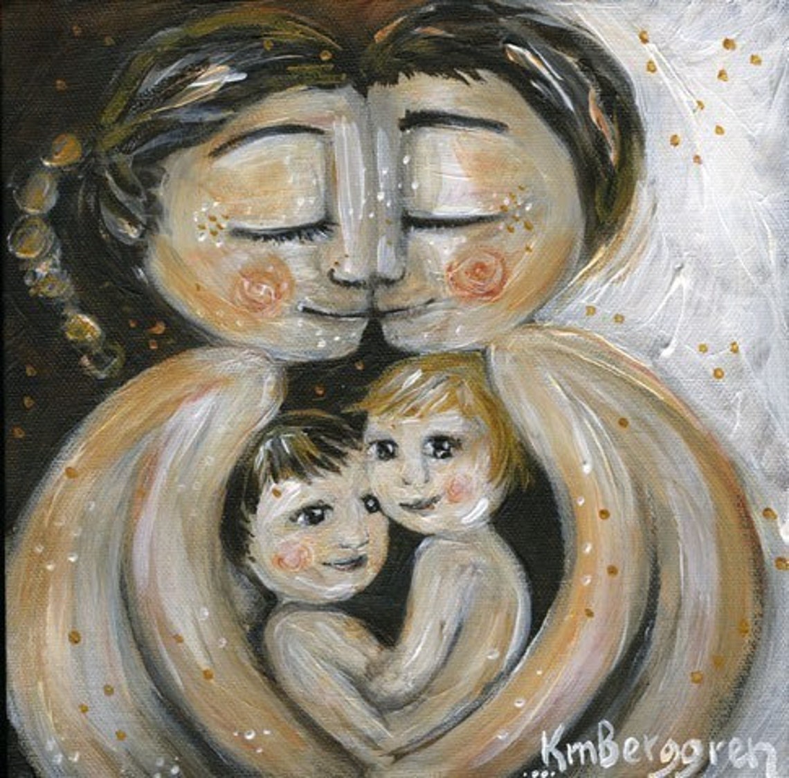 Mom, Dad and 2 Kids Art, Motherhood Art Print, Signed by the Artist ...