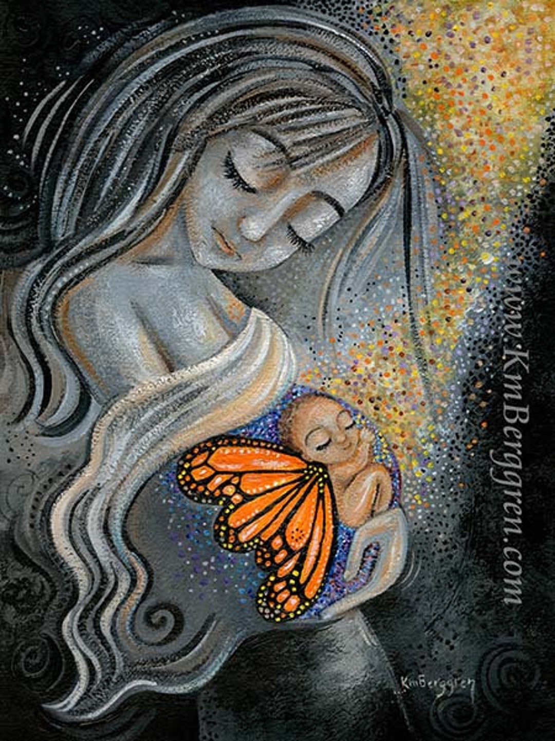 Mother With Winged Baby in Womb Art Print, Archival Signed Motherhood ...