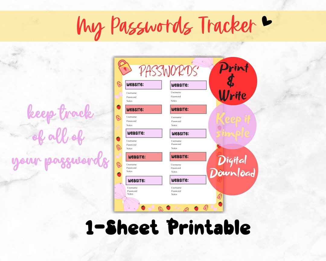 Password Tracker Password Log Password Keeper Sheet Home Office ...