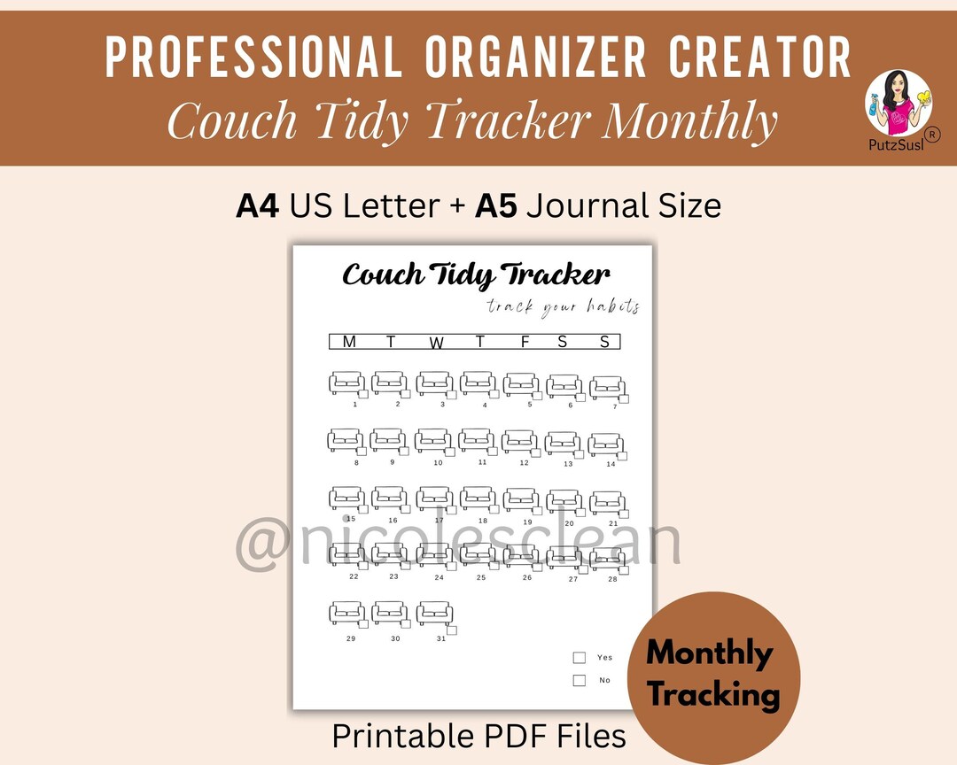 Couch Tidy Tracker Habit Printable Planner Pages Journal Download ...
