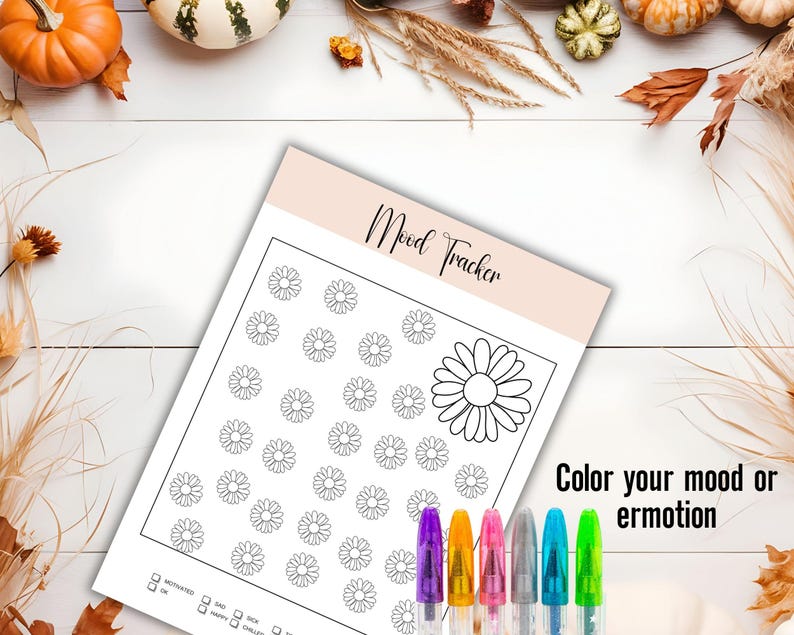Mood Tracker Daisy Daily Mood Tracker Floral Design Mindfulness Tool ...