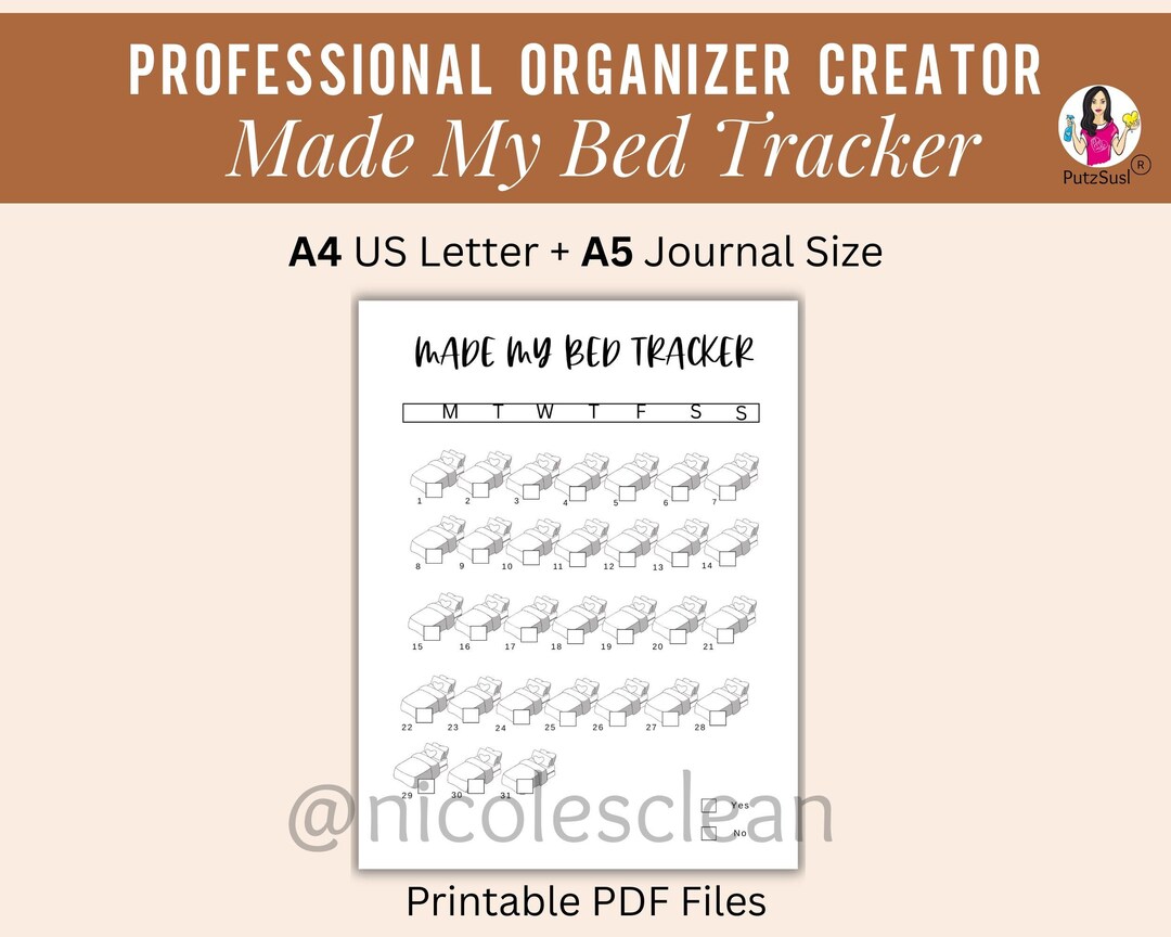 Bed Making Tracker Habit Printable Planner Pages Journal Download ...