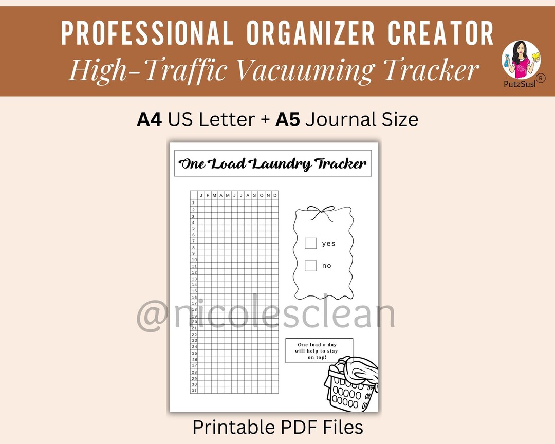 Laundry Tracker Printable: Habit Planner, Monthly Calendar (digital ...