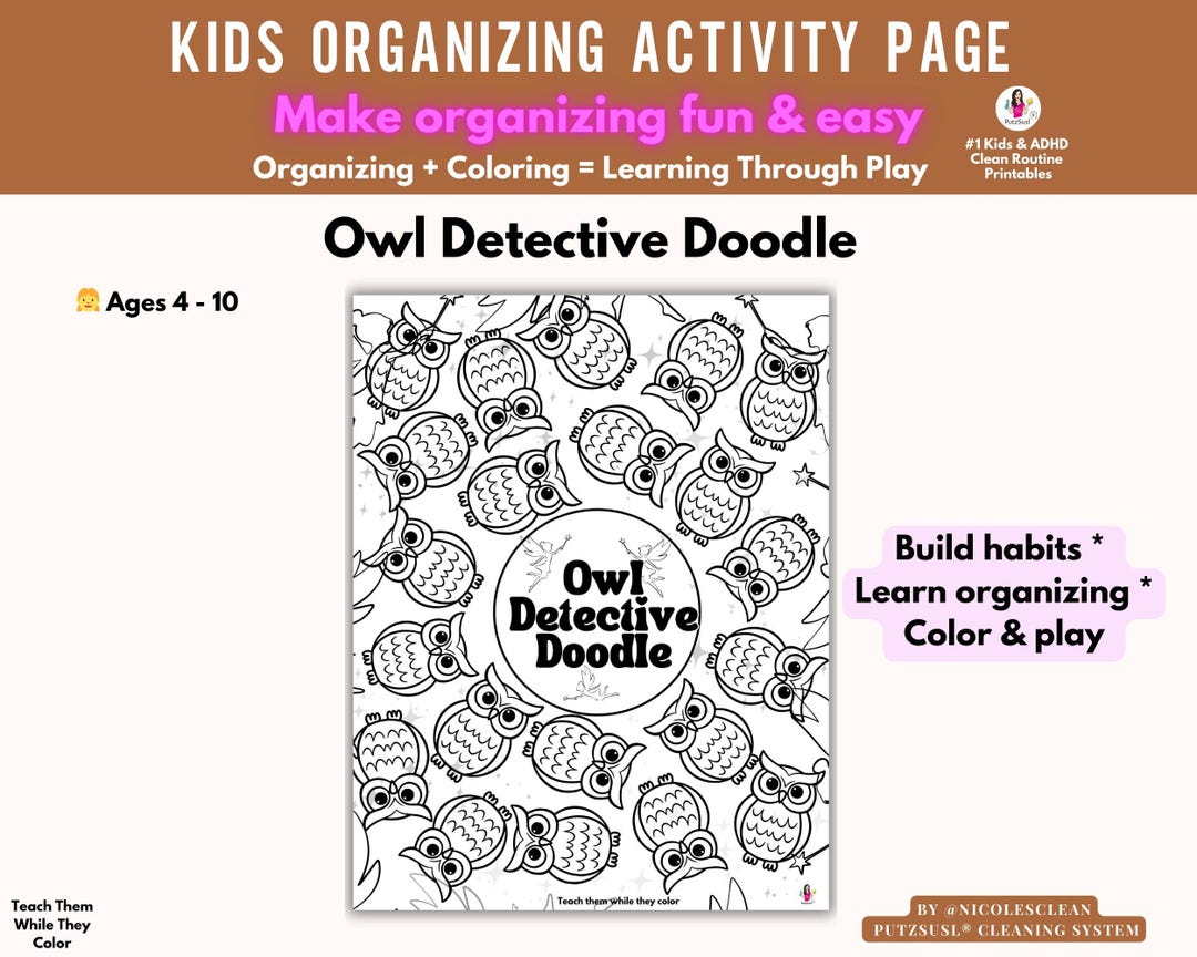 Owl Detective Doodle – Kids Coloring Page – Calm Printable Activity ...