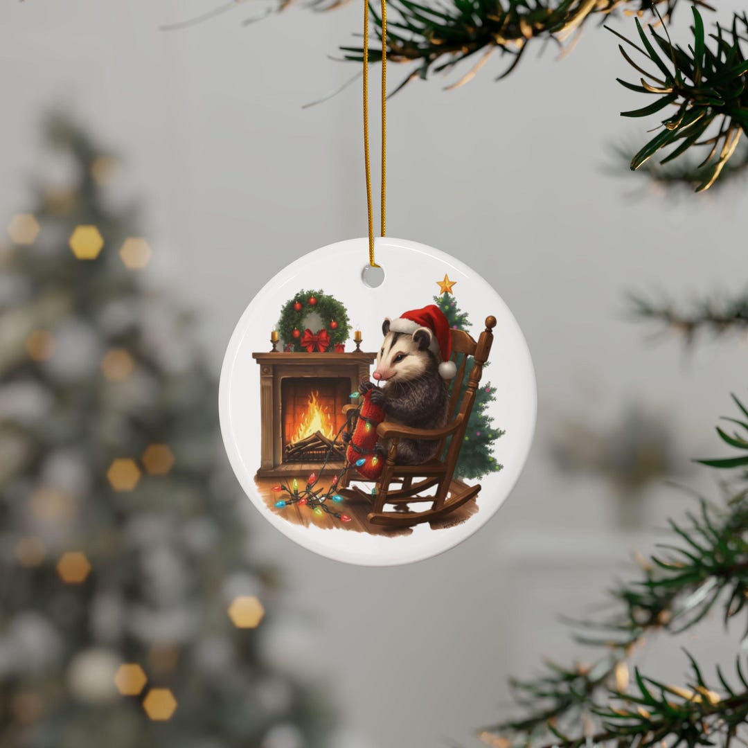 Opossum Knitting Christmas Stocking Ceramic Ornament - Etsy