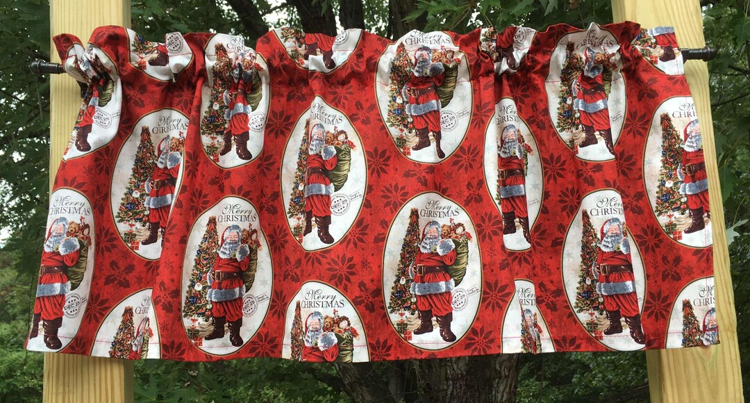 Christmas Valance: Santa Claus With Presents - Farmhouse Cotton - Etsy