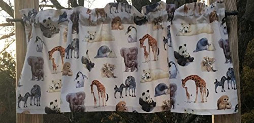Safari Valance Animal Family Panda Bear Giraffe Zebra Elephant Koala ...