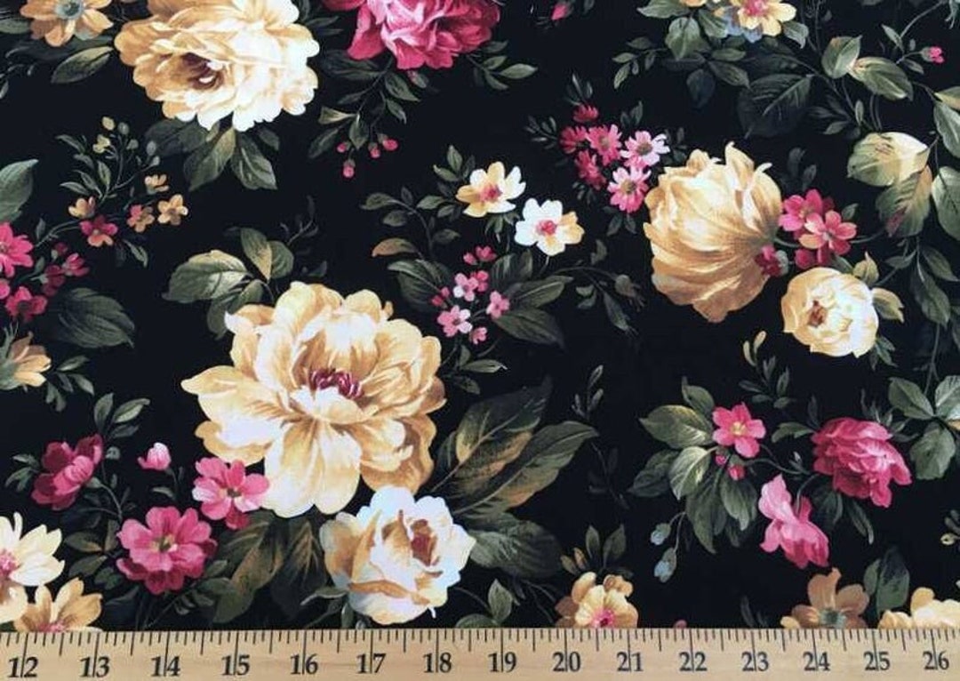 Roses Black Valance Shabby Chic Cottage Pink Rose Valance Curtain ...